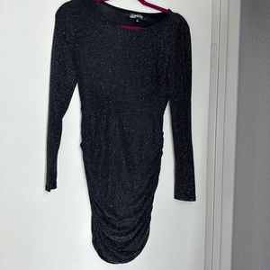 Crystal Sky | Dresses | Crystal Sky Long Sleeve Metallic Black Iridescent Ruched Mini Dress ...